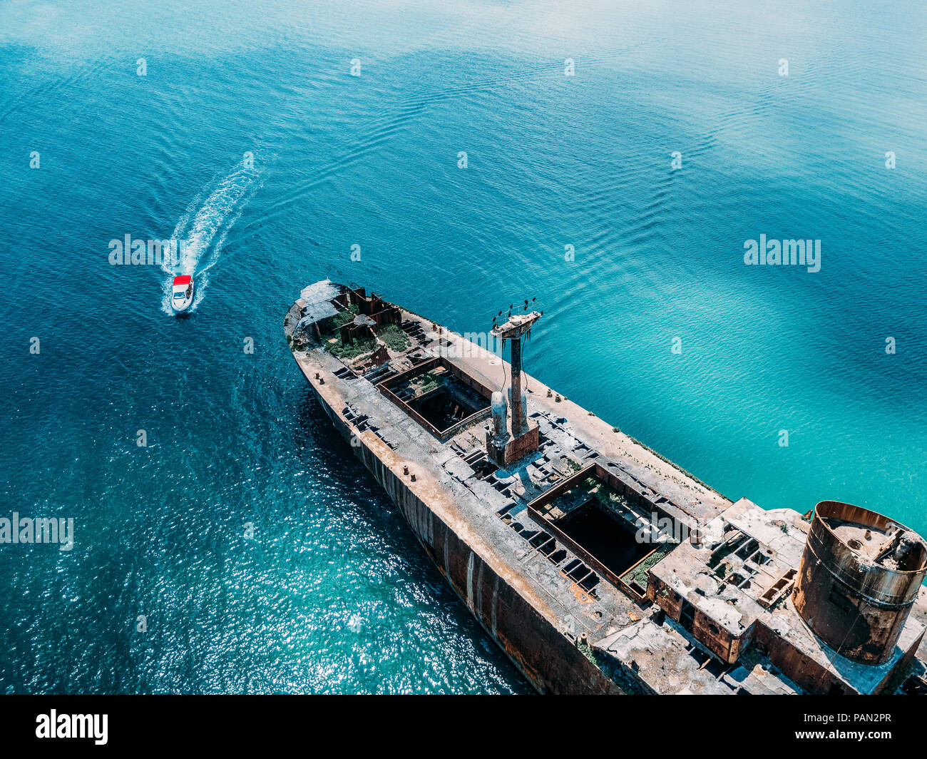Aerial Drone View Of Old Shipwreck Ghost Ship Vessel Stock Photo - Alamy