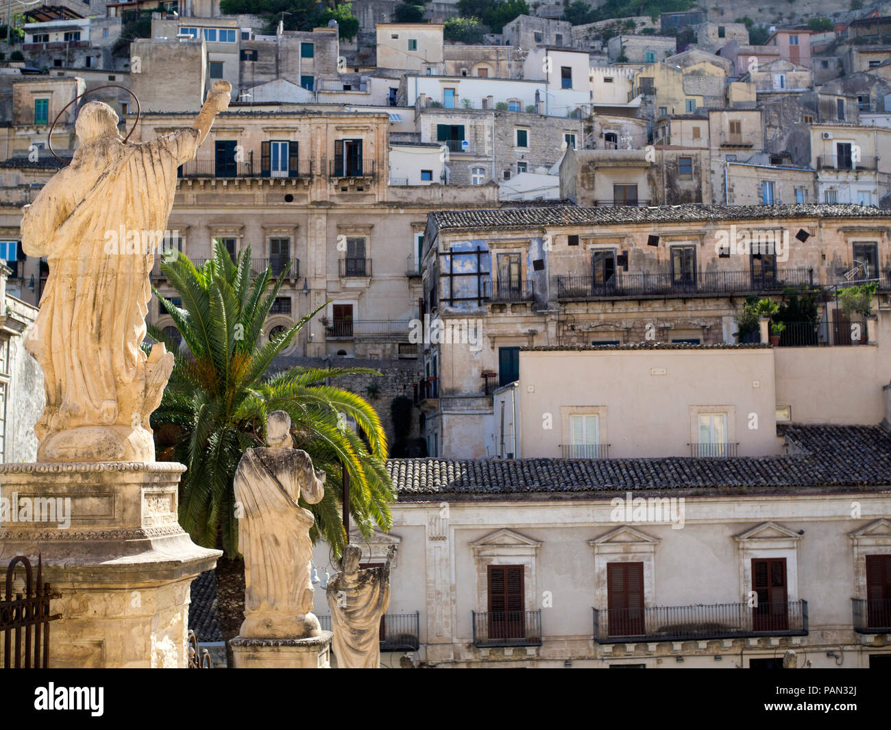 A statue outside the church of St. Peter, or San Pietro, in Modica, a ...