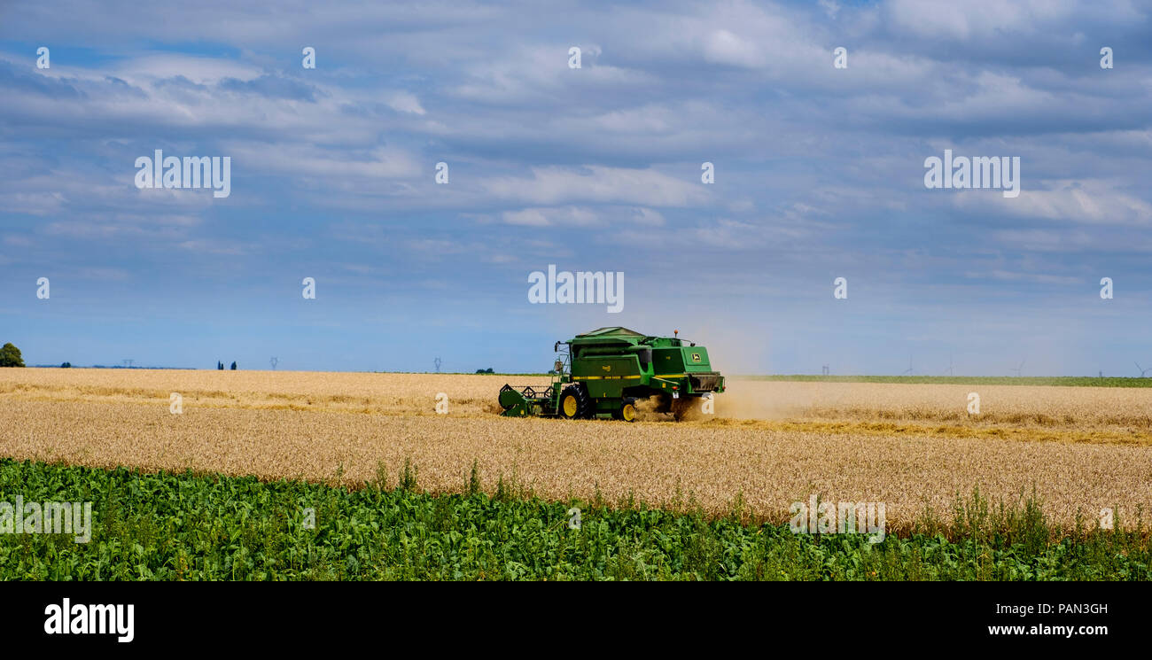 Harvesting wheat in the Somme Valley near Froissy, France Stock Photo ...