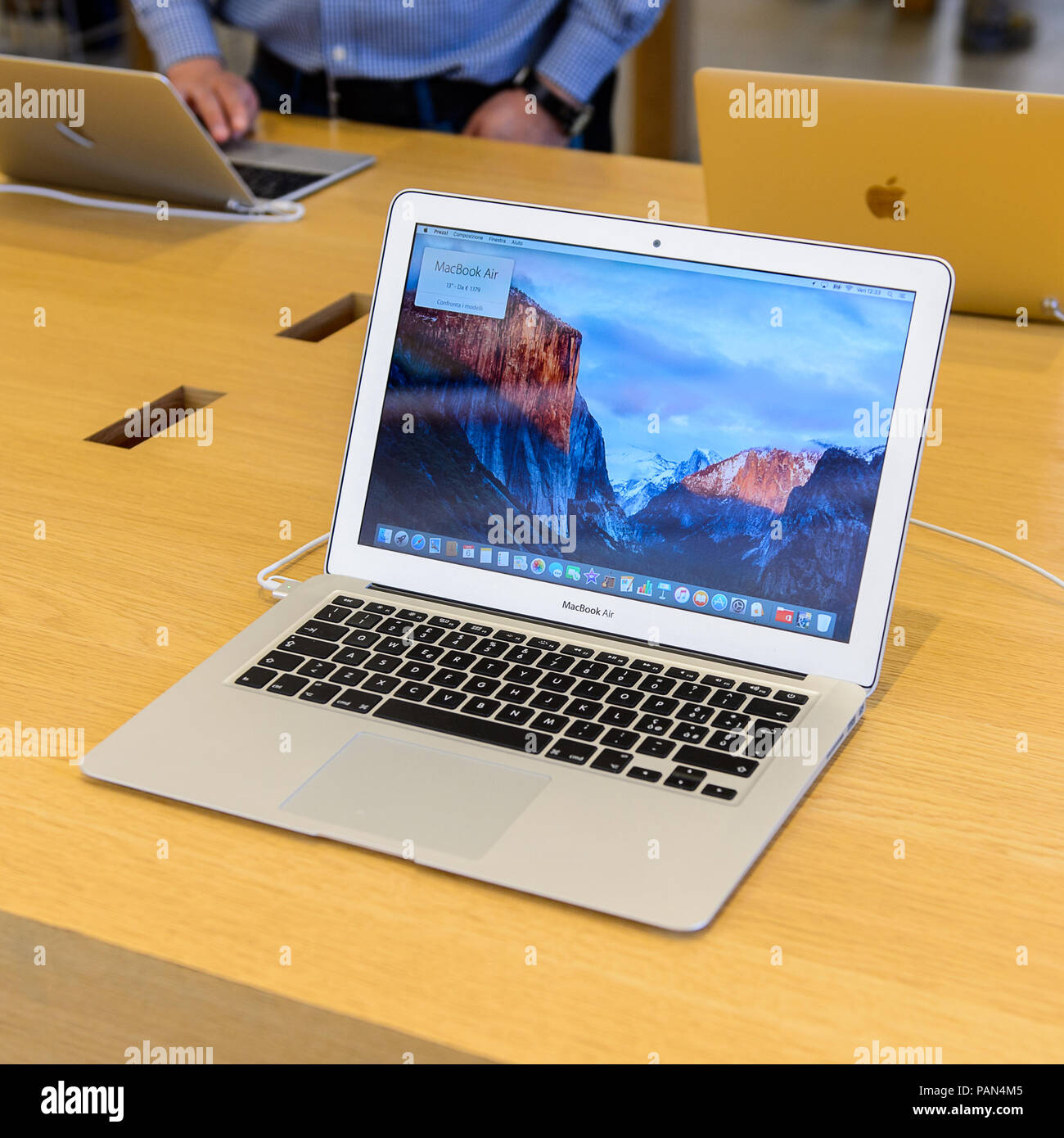 FLORENCE, ITALY - MAY 6, 2016: MacBook Air in in the Apple store at the ...