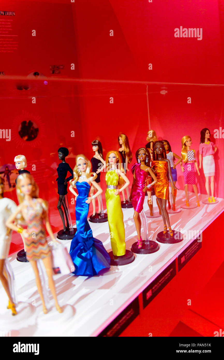 ROME, ITALY - MAY 7, 2016: Barbie doll exhibition in Rome. Barbie brand ...