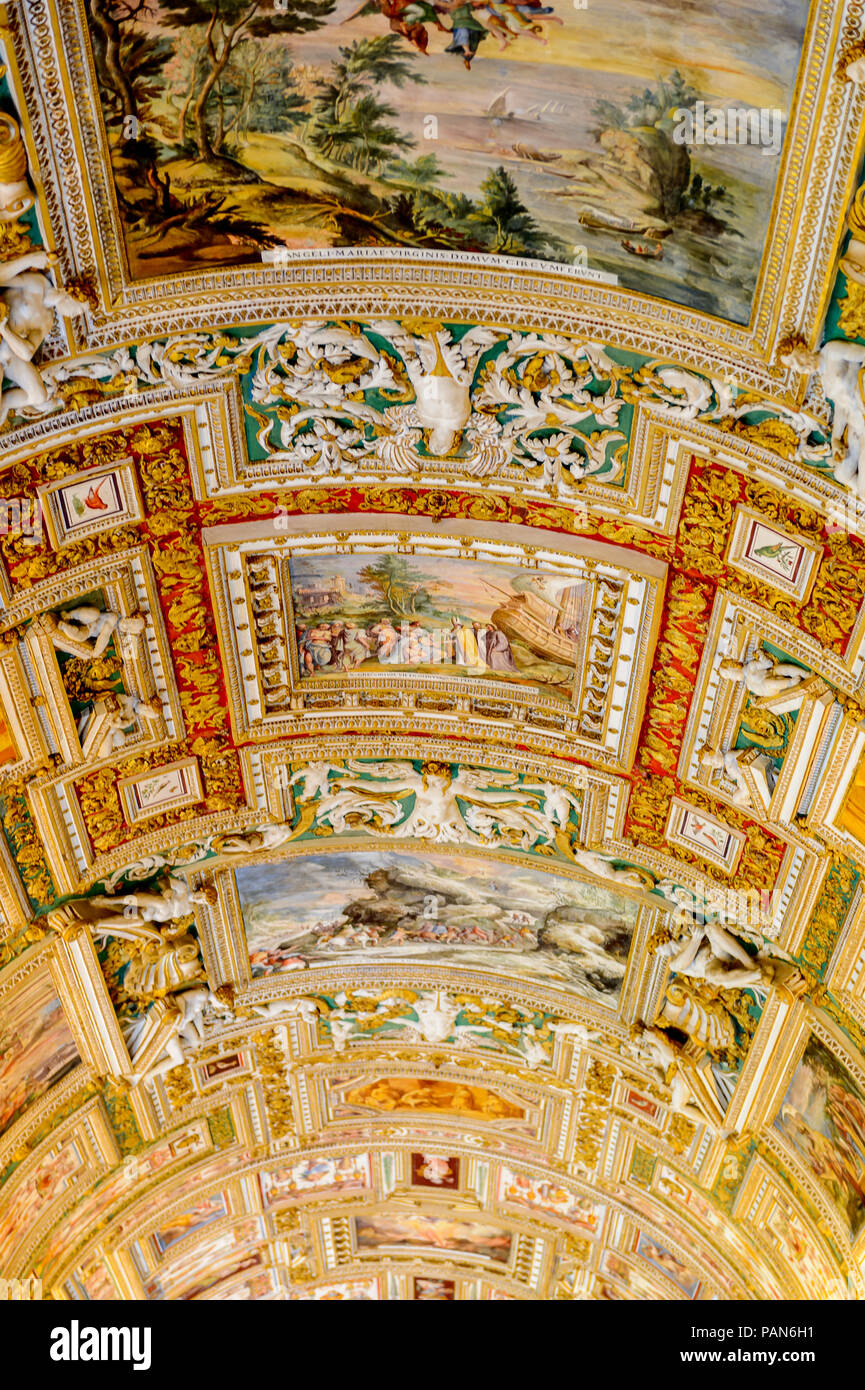 VATICAN, VATICAN CITY - MAY 7, 2016: Paintings on the walls and the ...
