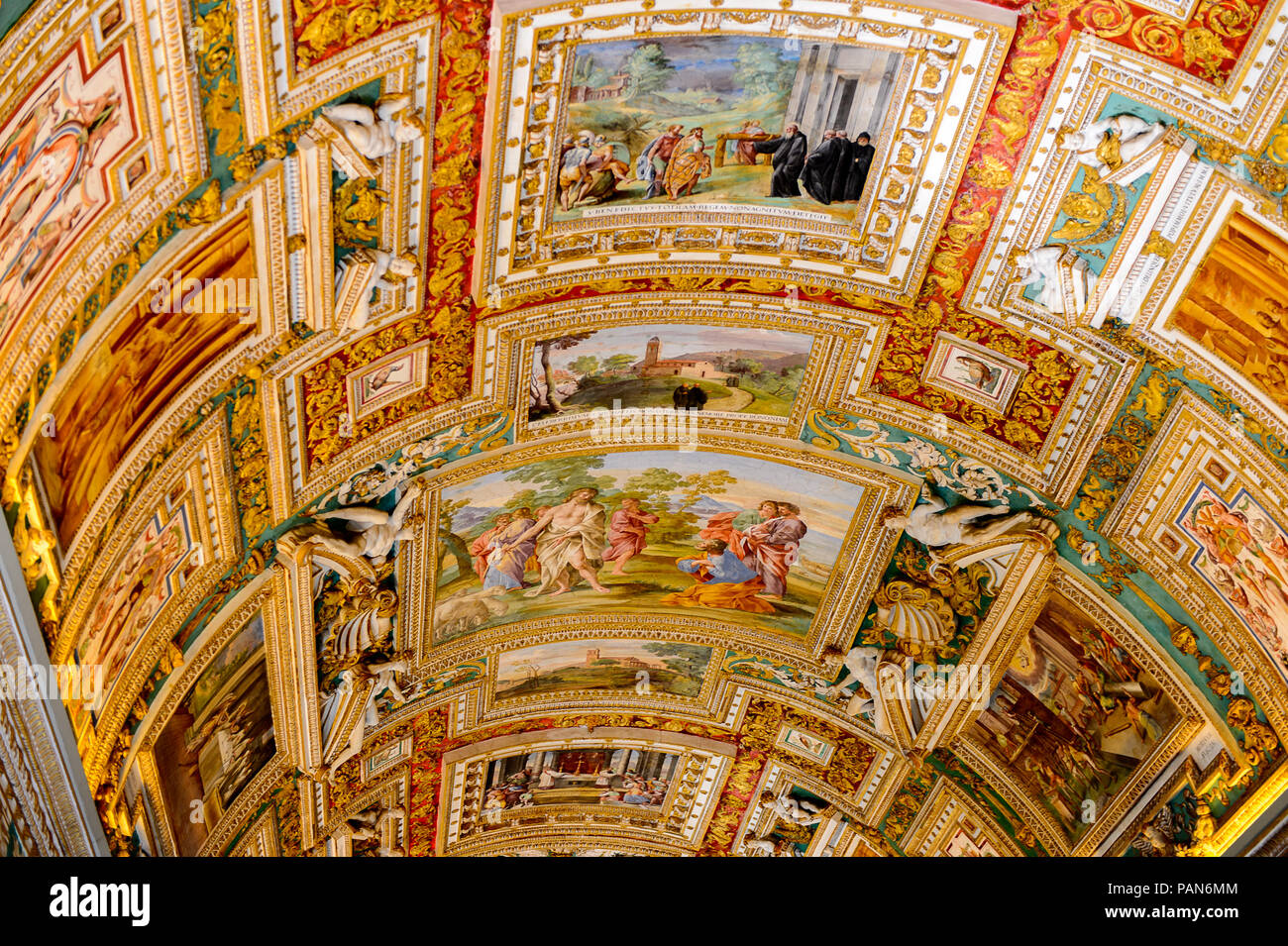 VATICAN, VATICAN CITY - MAY 7, 2016: Paintings on the walls and the ...