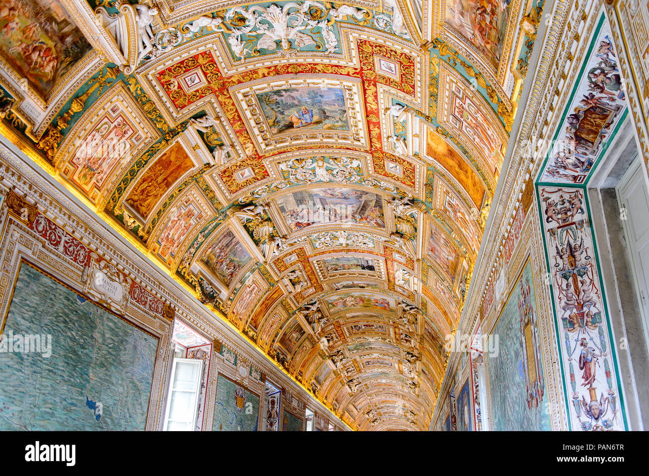 VATICAN, VATICAN CITY - MAY 7, 2016: Paintings on the walls and the ...