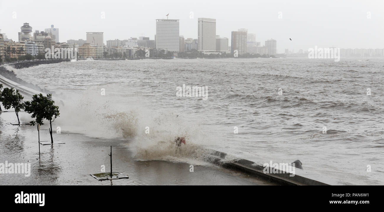 High Tidal Waves Splashing Sea Water At Marine Drive Promenade in ...