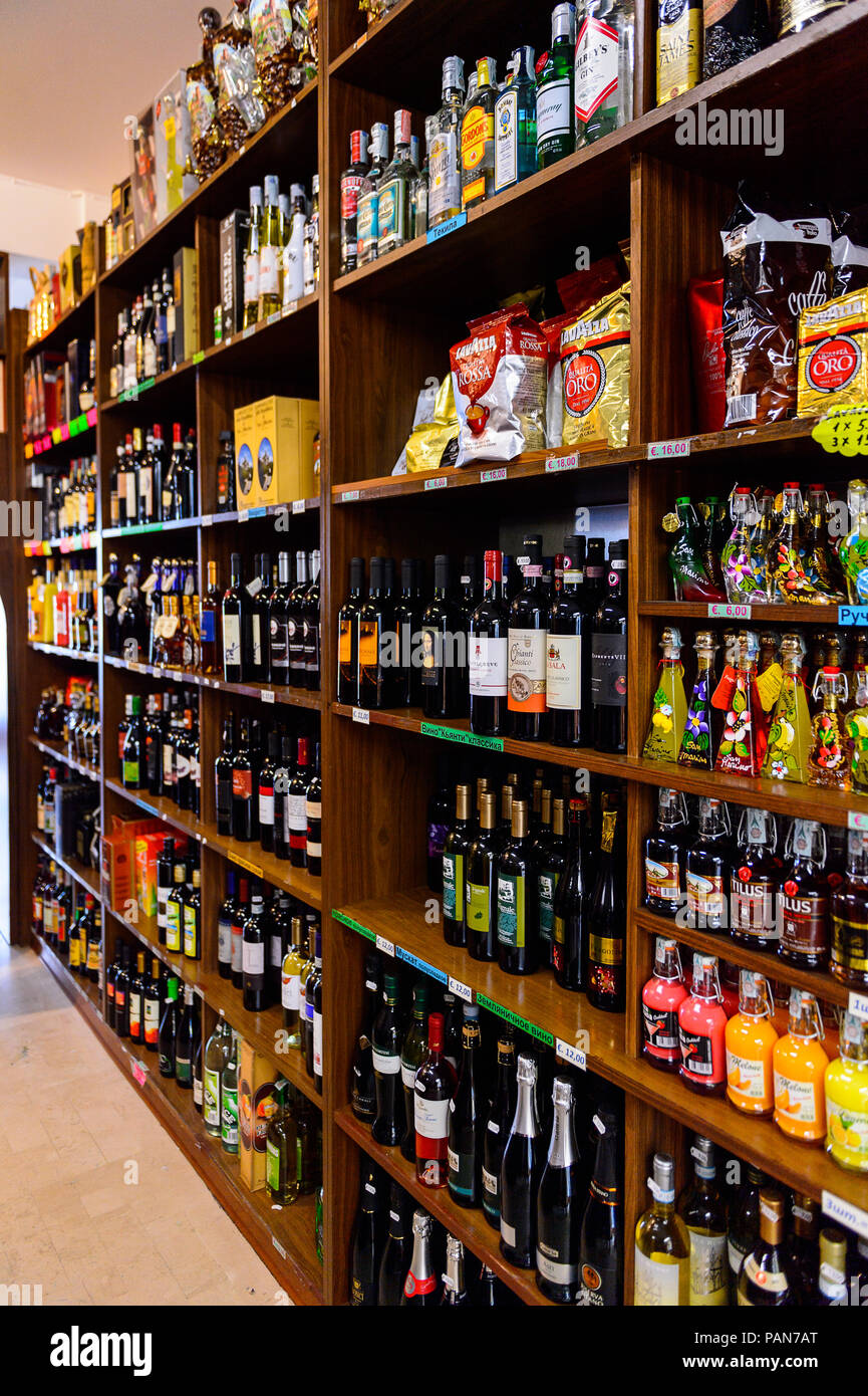 CITY OF SAN MARINO, SM - MAY 11, 2016: Assortment of the beverages at ...