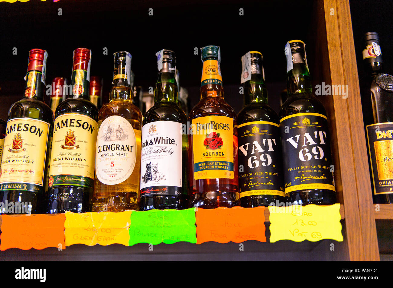 CITY OF SAN MARINO, SM - MAY 11, 2016: Assortment of the beverages at ...