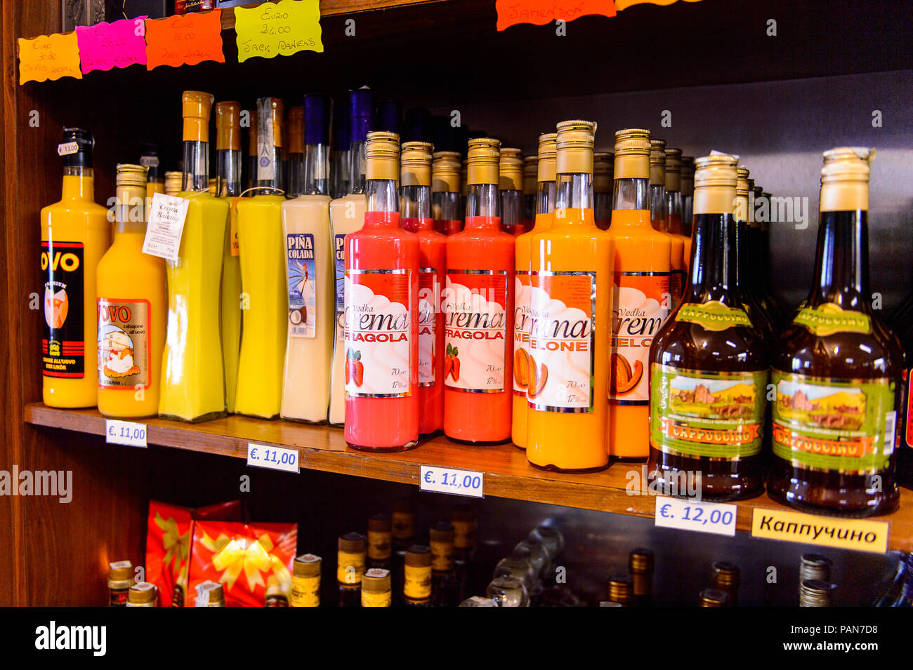 CITY OF SAN MARINO, SM - MAY 11, 2016: Assortment of the beverages at ...