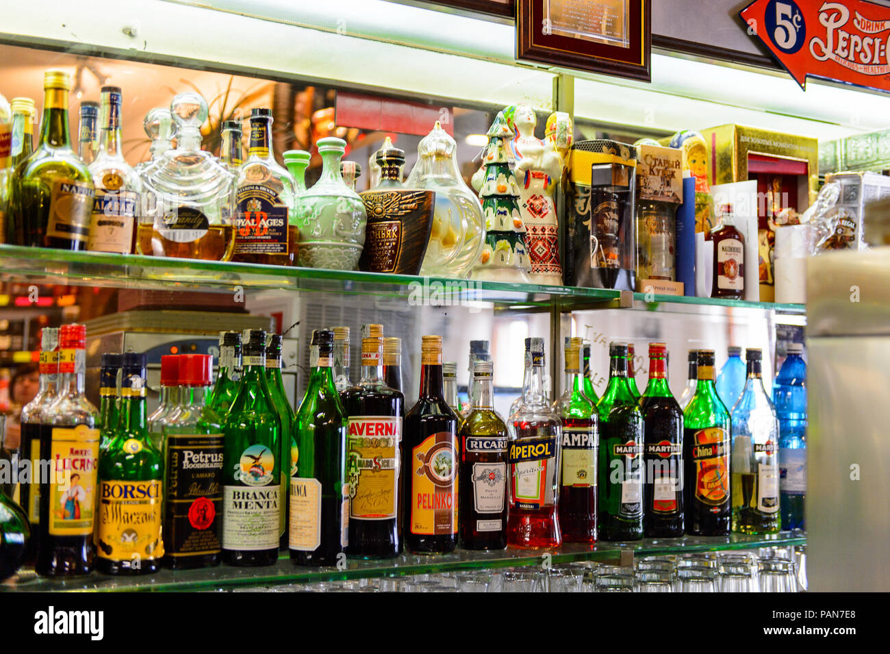 CITY OF SAN MARINO, SM - MAY 11, 2016: Assortment of the beverages at ...