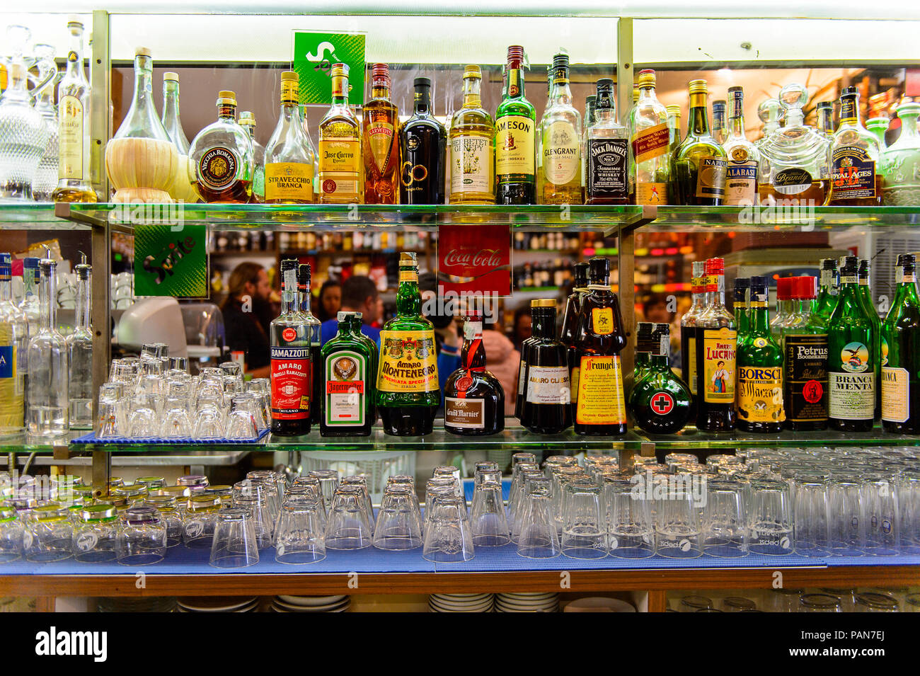 CITY OF SAN MARINO, SM - MAY 11, 2016: Assortment of the beverages at ...