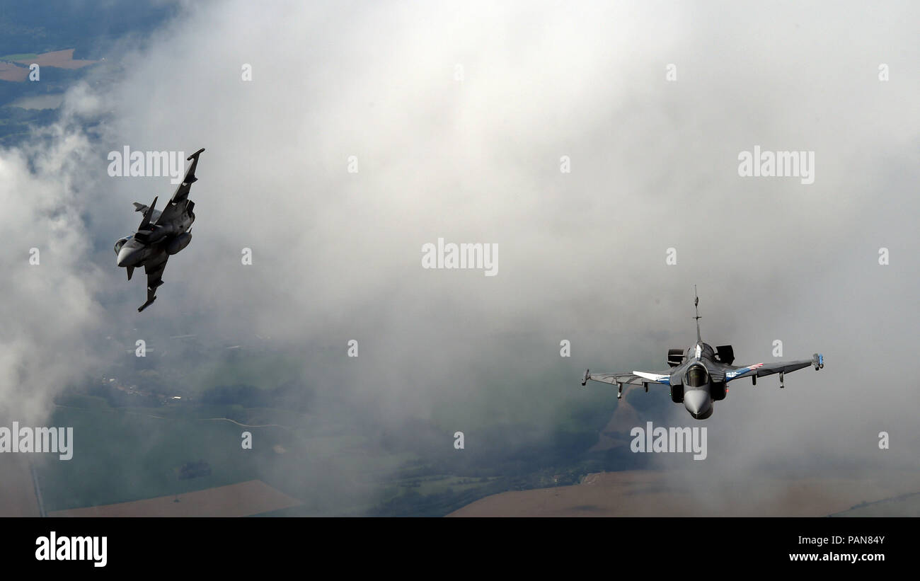 JAS-39 Gripen pilots from Čáslav Air Base, Czech Republic, perform air ...