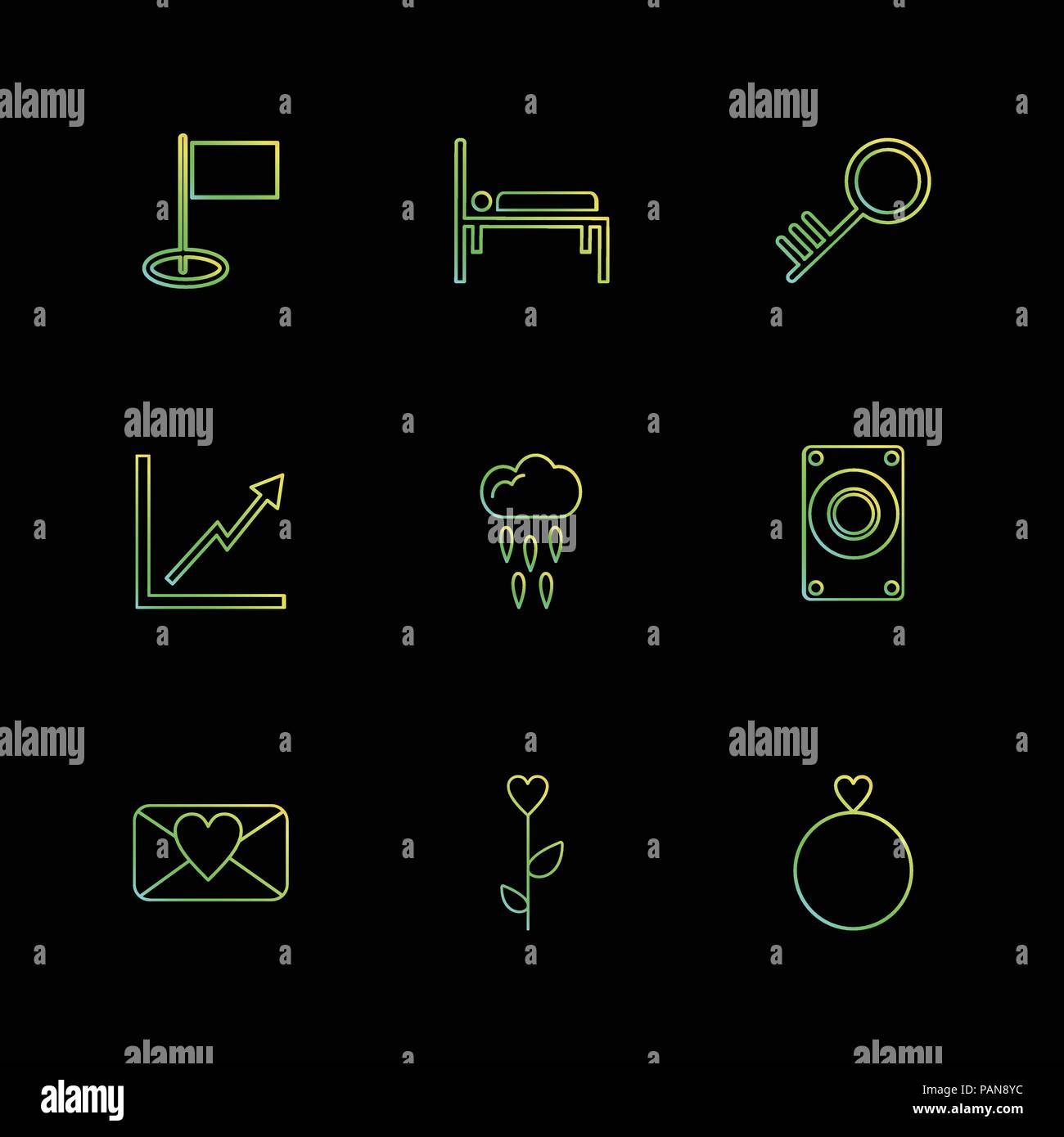 card , bed, key , triangle , message , flower, ring , icon, vector ...