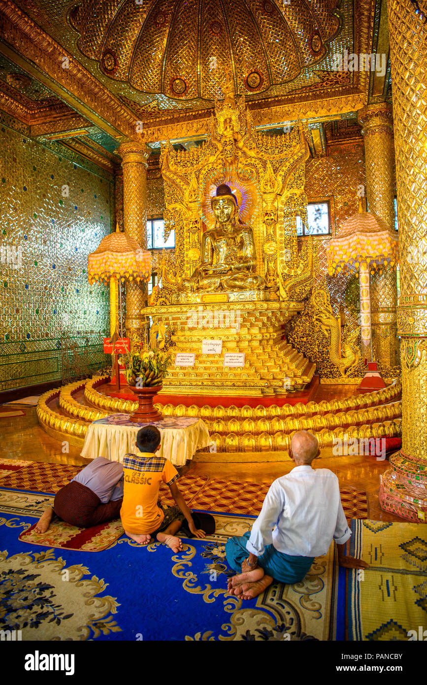 YANGON, MYANMAR - AUG 24, 2016: Interior of Botataung Pagoda (literally ...