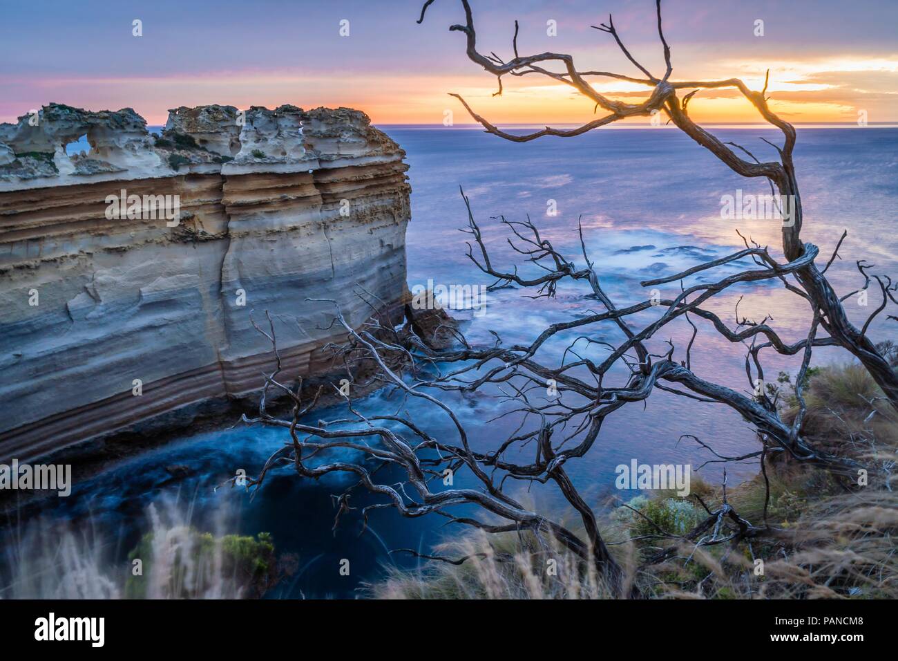 Razorback lookout in Australia, long exposure of the ocean at sunset ...
