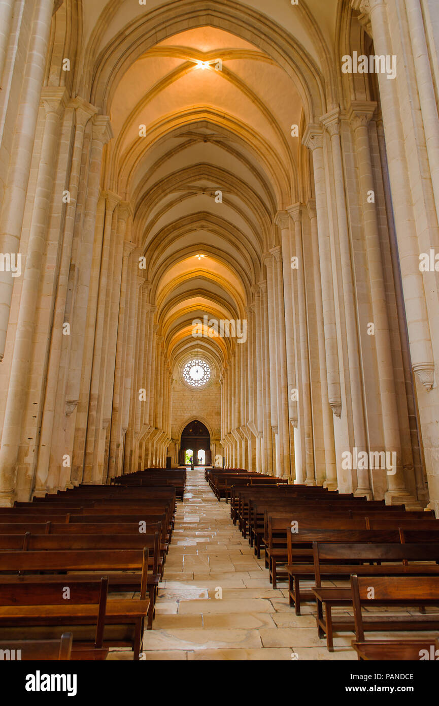 ALCOBACA, PORTUGAL - OCT 15, 2016: Interior of the Alcobaca monastery ...