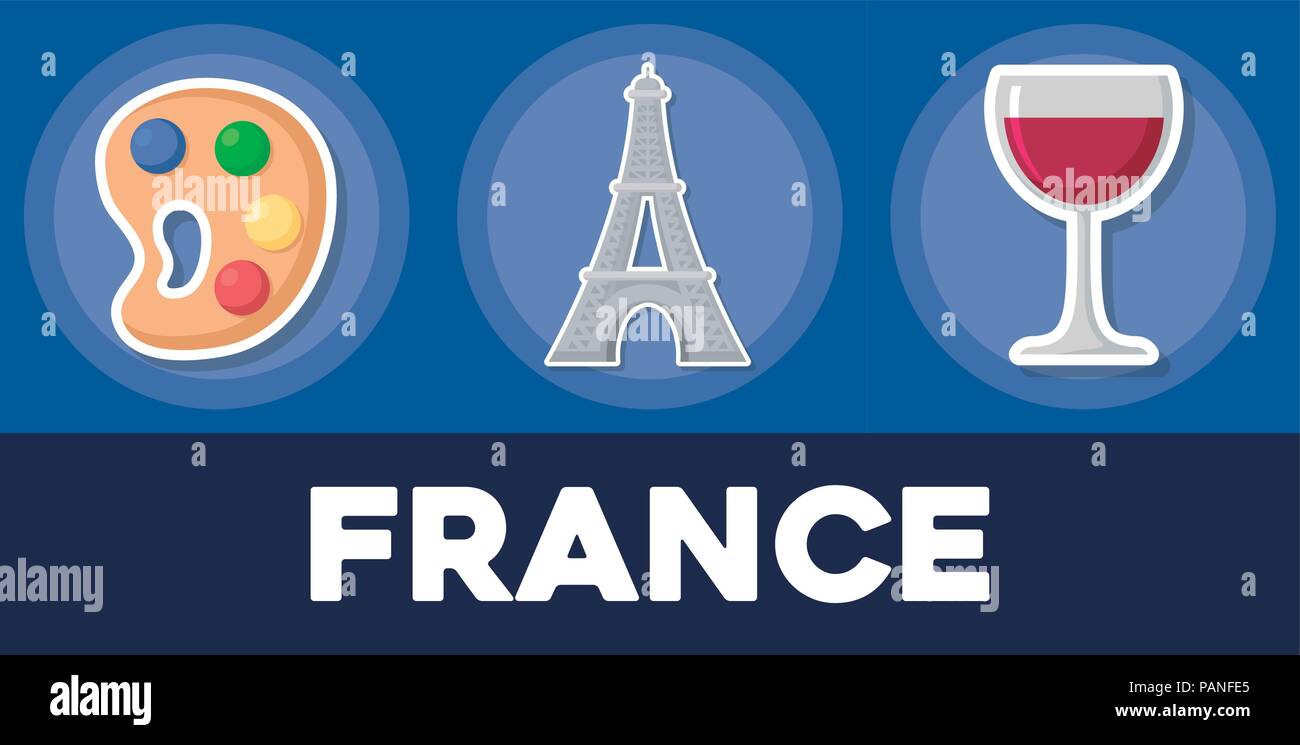 icon set of france over blue background, colorful design. vector ...