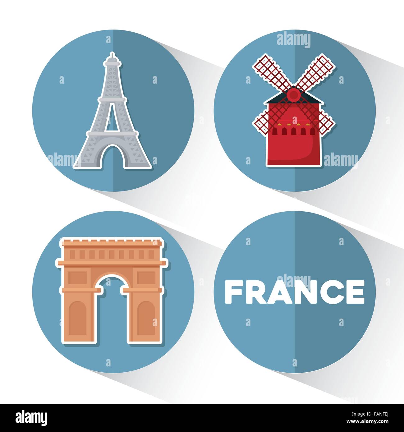 icon set of france over blue circles and white background, vector ...