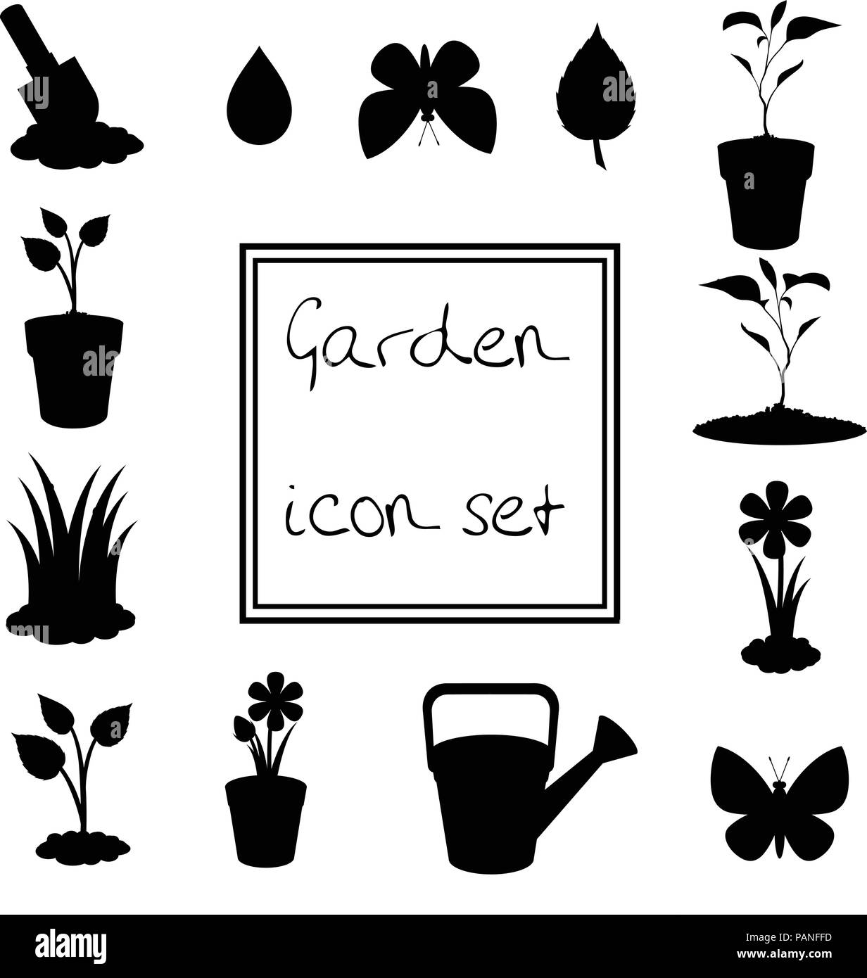Black silhouettes of garden icons set isolated on white background ...