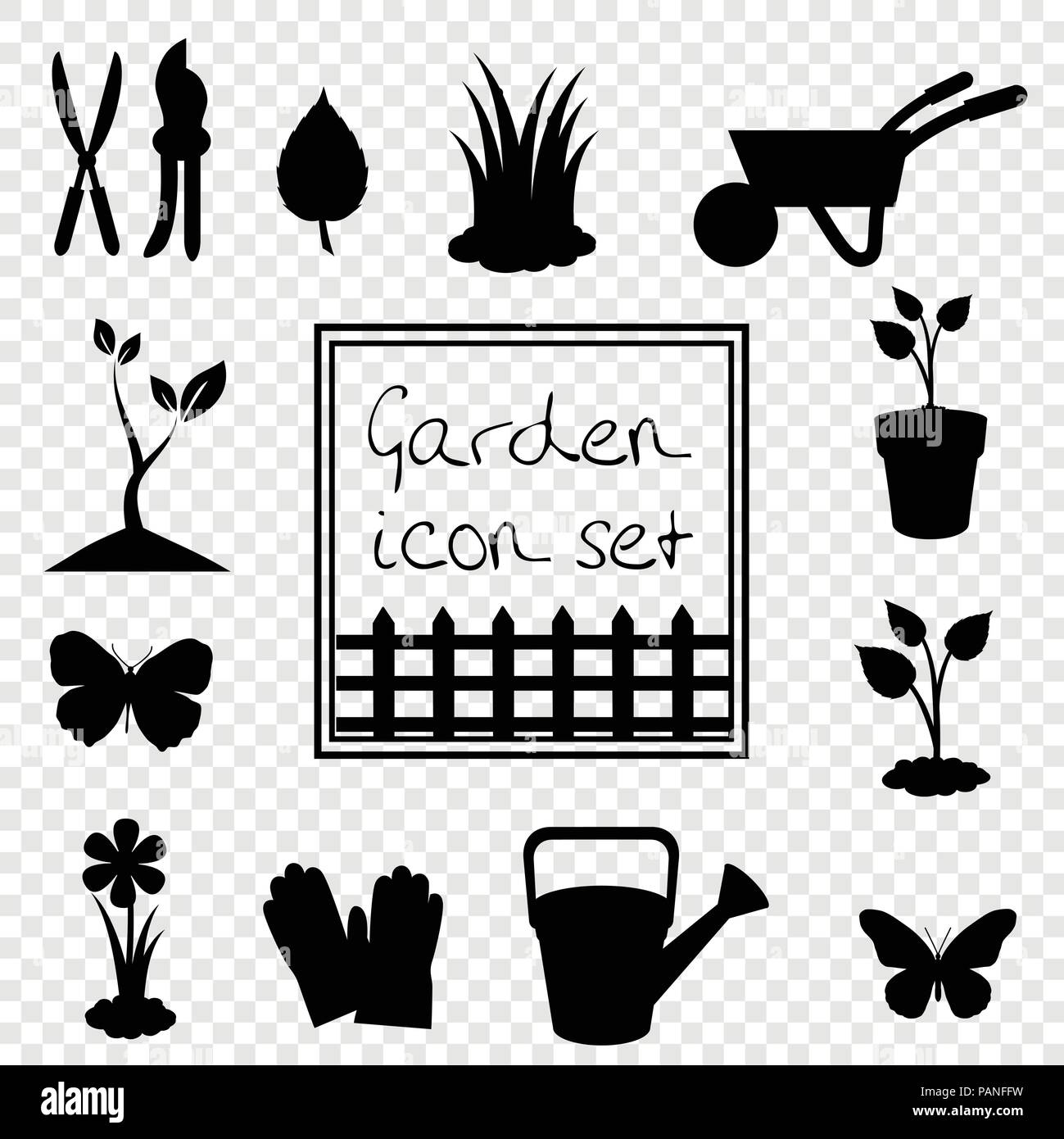 Black silhouettes of vector garden icon illustrations, signs, templates ...