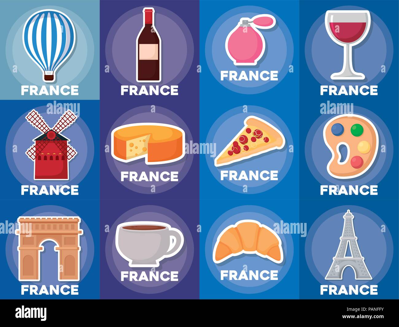 icon set of france over blue background, colorful design. vector ...