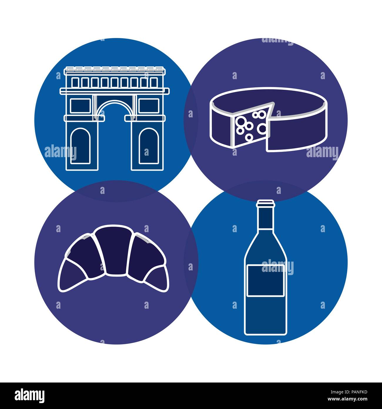icon set of france over blue circles and white background, vector ...