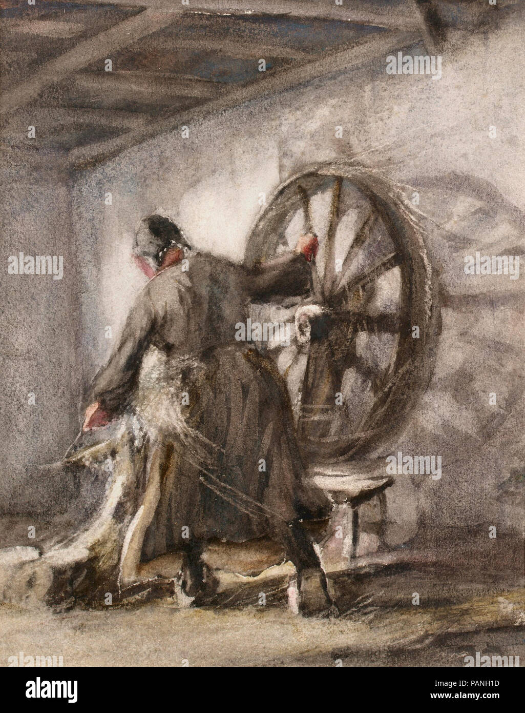 Mauve Anton - Woman at a Spinning Wheel Stock Photo - Alamy