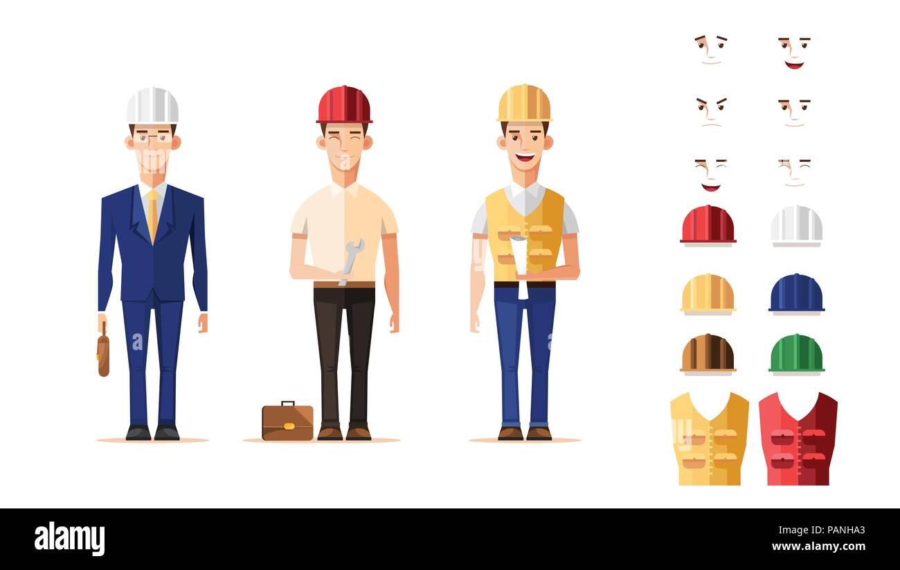 Smart Engineer Worker in Character Set vector design Stock Vector Image ...