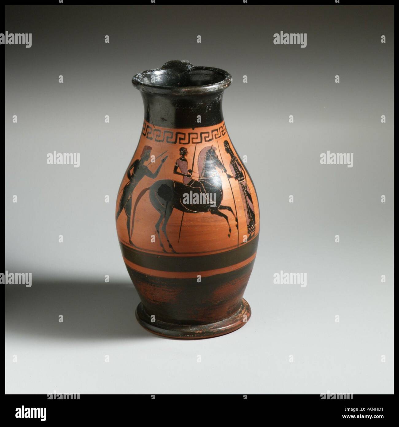 Terracotta oinochoe: olpe (jug). Culture: Greek, Attic. Dimensions: H ...