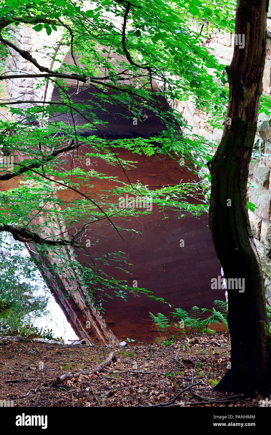 River Derwent flowing under bridge in the Upper Derwent Valley in the ...