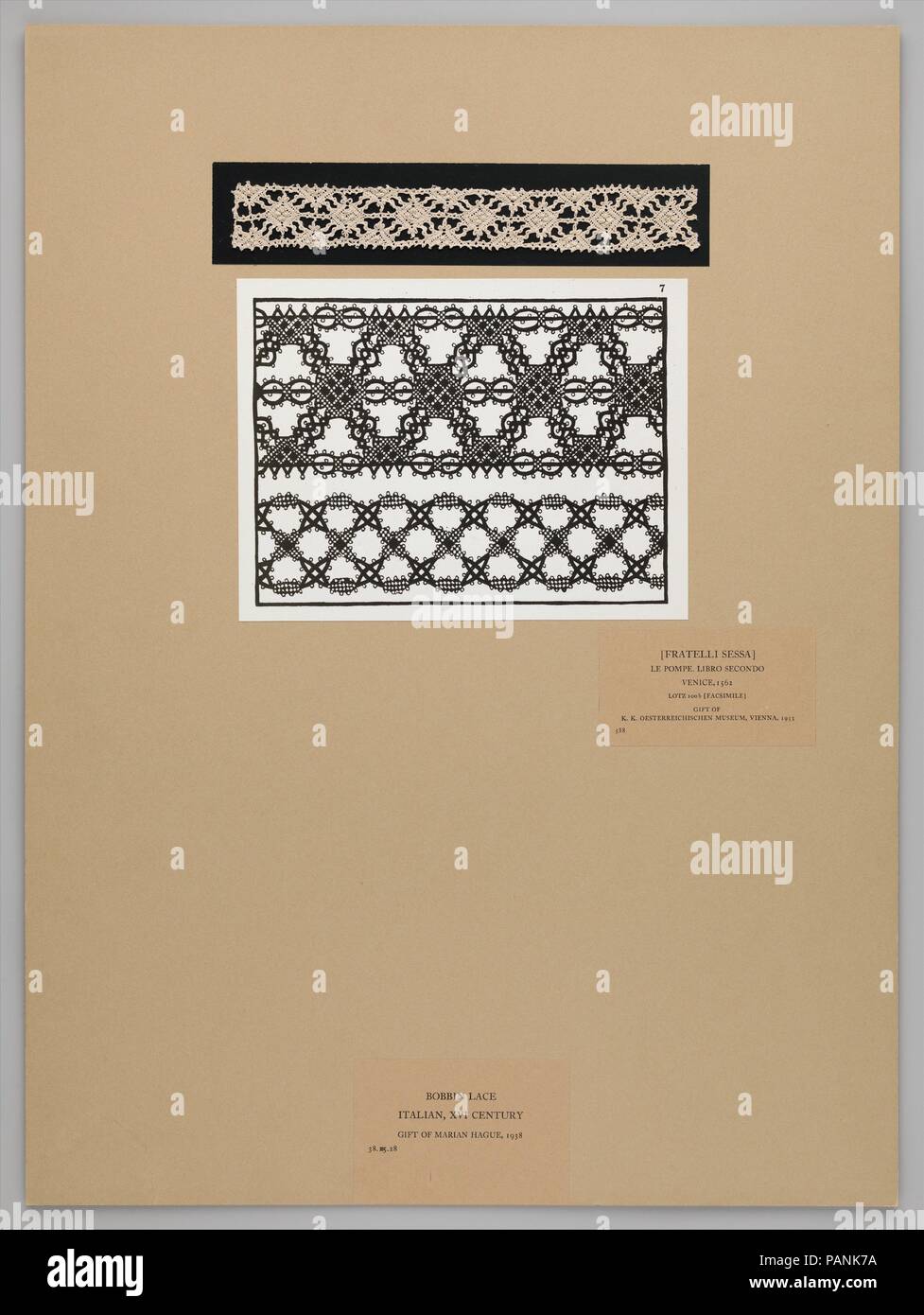 Lace. Culture: Italian. Dimensions: 7 5/8 × 1 3/4 in. (19.4 × 4.4 cm ...