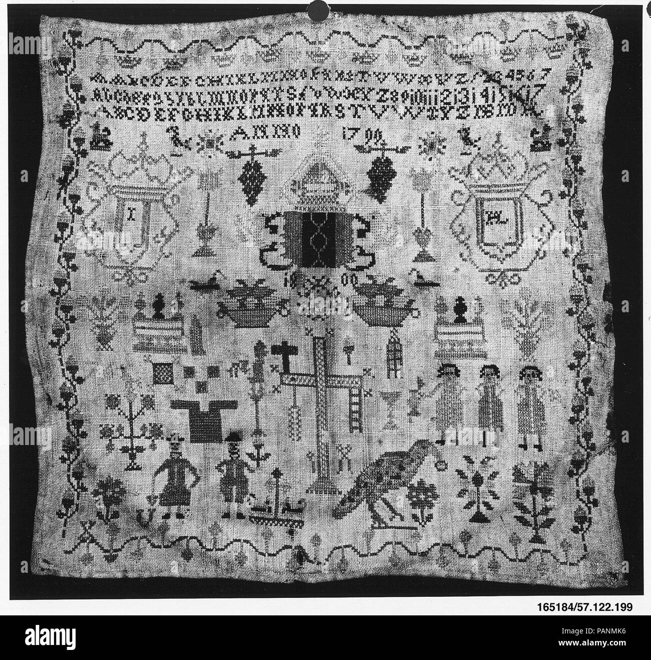 Sampler. Culture: Dutch. Dimensions: H. 12 1/2 x W. 13 3/8 inches (31.8 ...