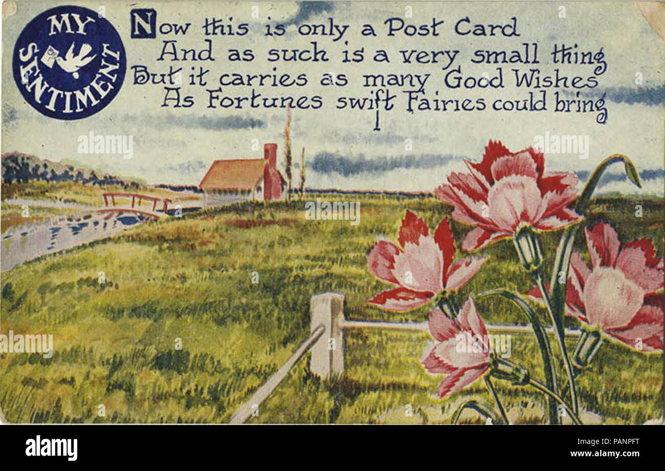 A sentiment postcard, images of a rural scene and flowers Stock Photo ...