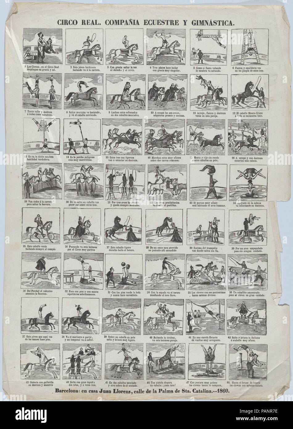 Broadside with 48 scenes depicting the equestrian and gymnastic moves ...