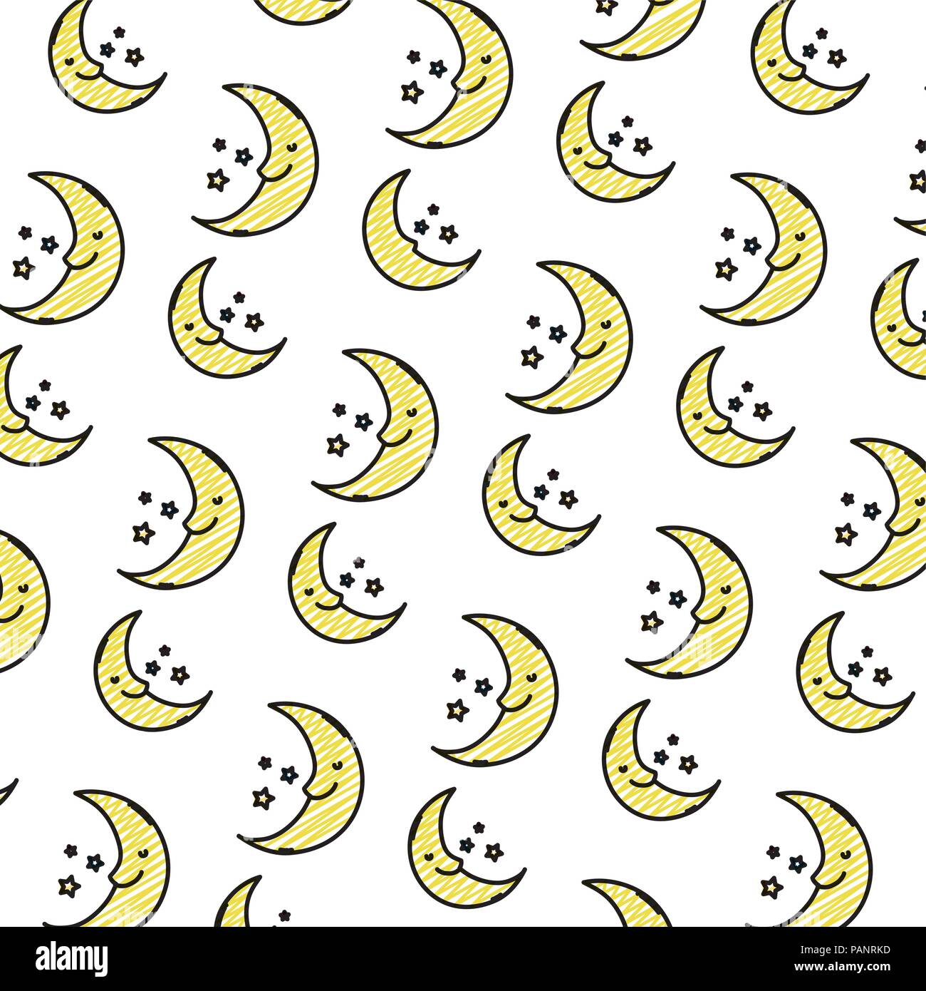 doodle kawaii happy moon and stars background Stock Vector Image & Art ...