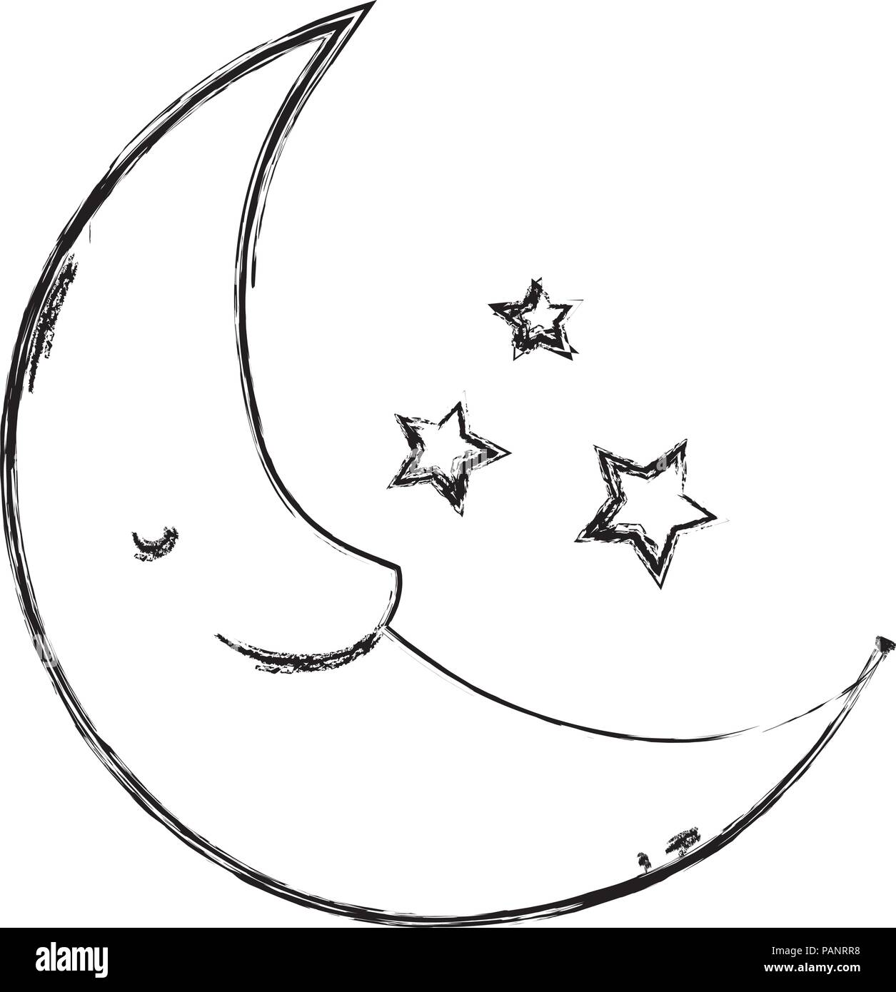 grunge kawaii happy moon with stars in the sky Stock Vector Image & Art ...