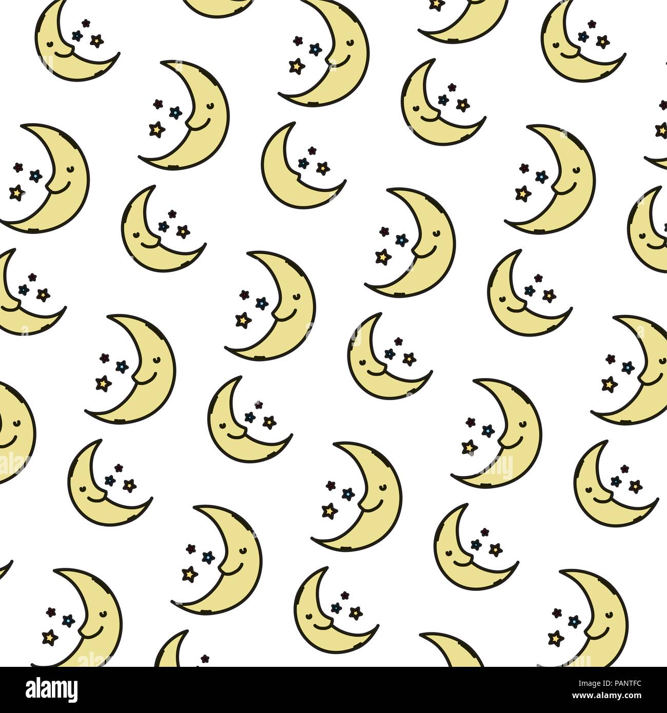 color kawaii happy moon and stars background Stock Vector Image & Art ...