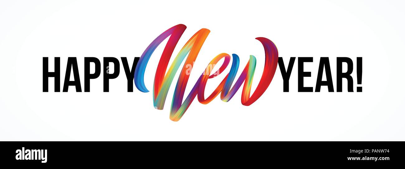 Happy New Year lettering on the background with a colorful brushstroke ...