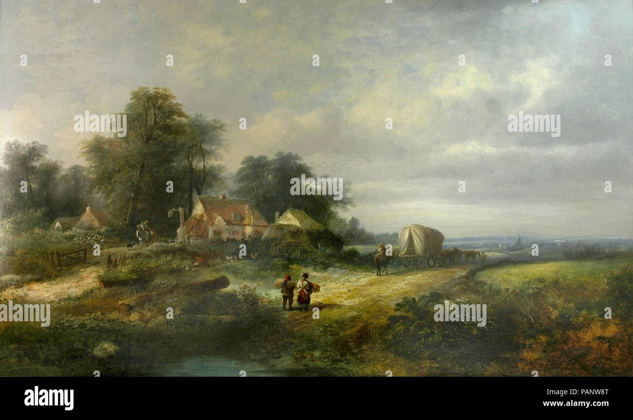 Meadows James Edwin - Farm House with Figures and a Horse Drawn Cart ...