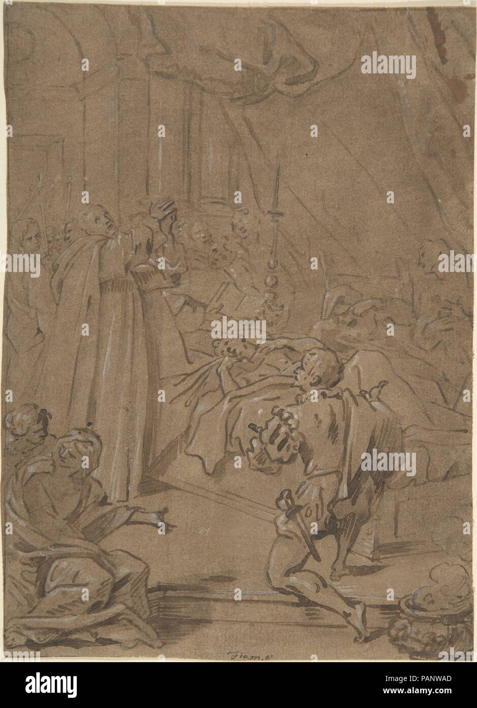 Deathbed Scene. Artist: Anonymous, Flemish, 17th century. Dimensions: 9 ...