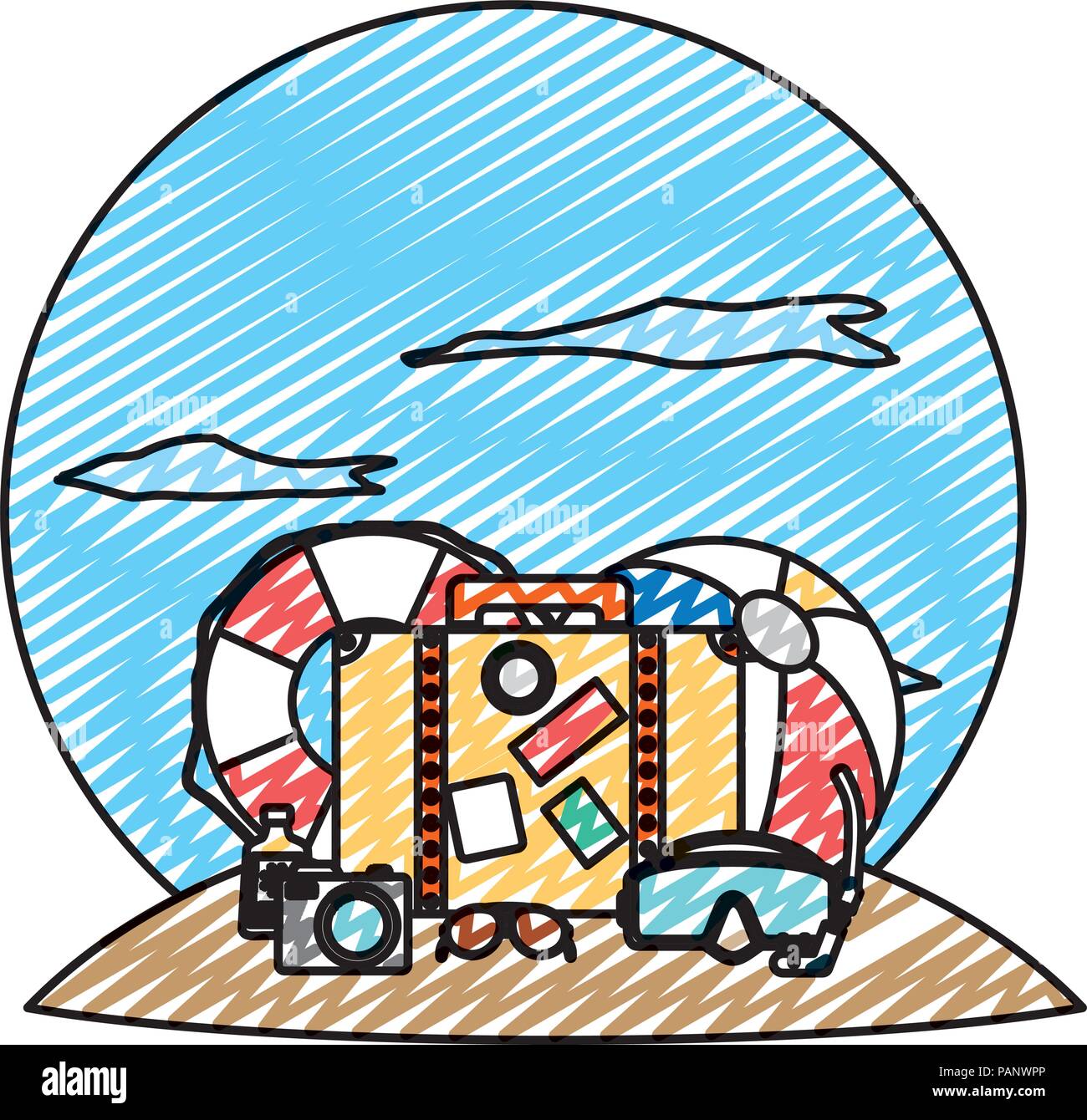 doodle float with beach ball and vacation equipment Stock Vector Image ...
