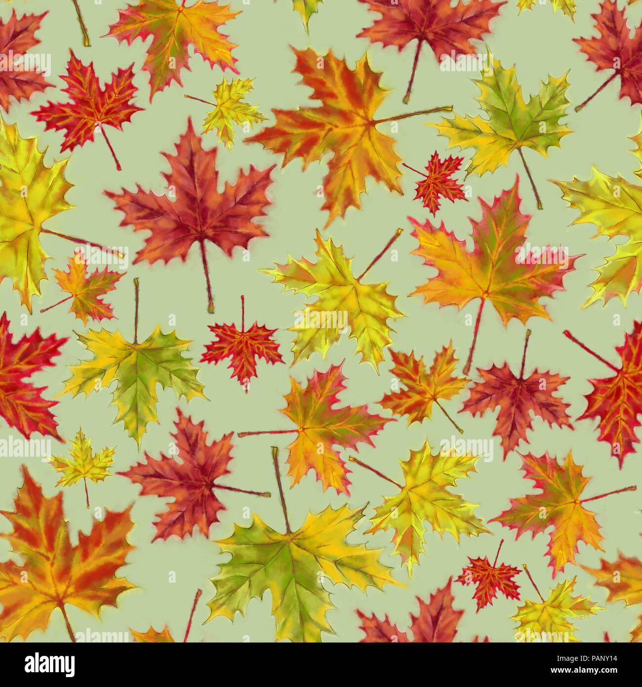 Fall Maple Leaves Seamless Pattern on Lime Background. Seamless ...