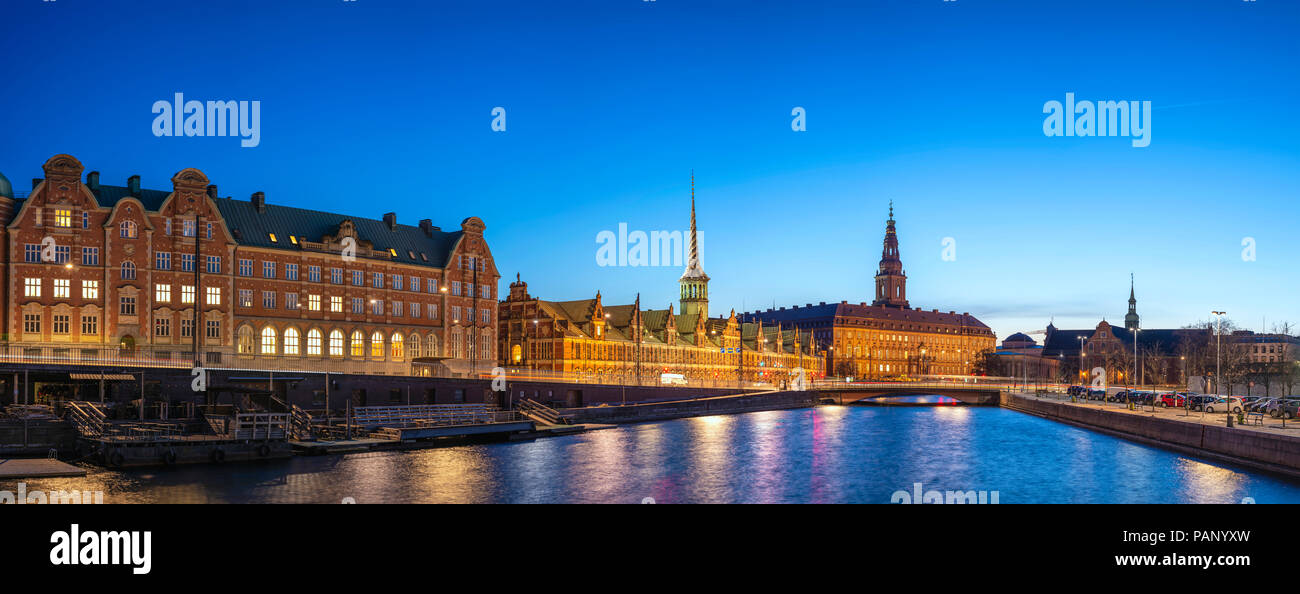Copenhagen night city skyline panorama at Copenhagen Harbour ...