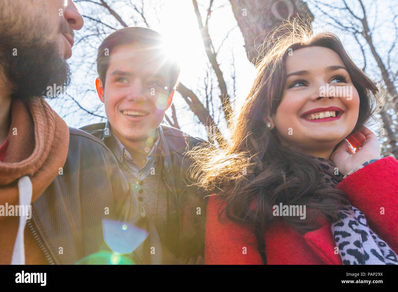 Russia, Moscow, group of friends at park talking and laughing Stock ...