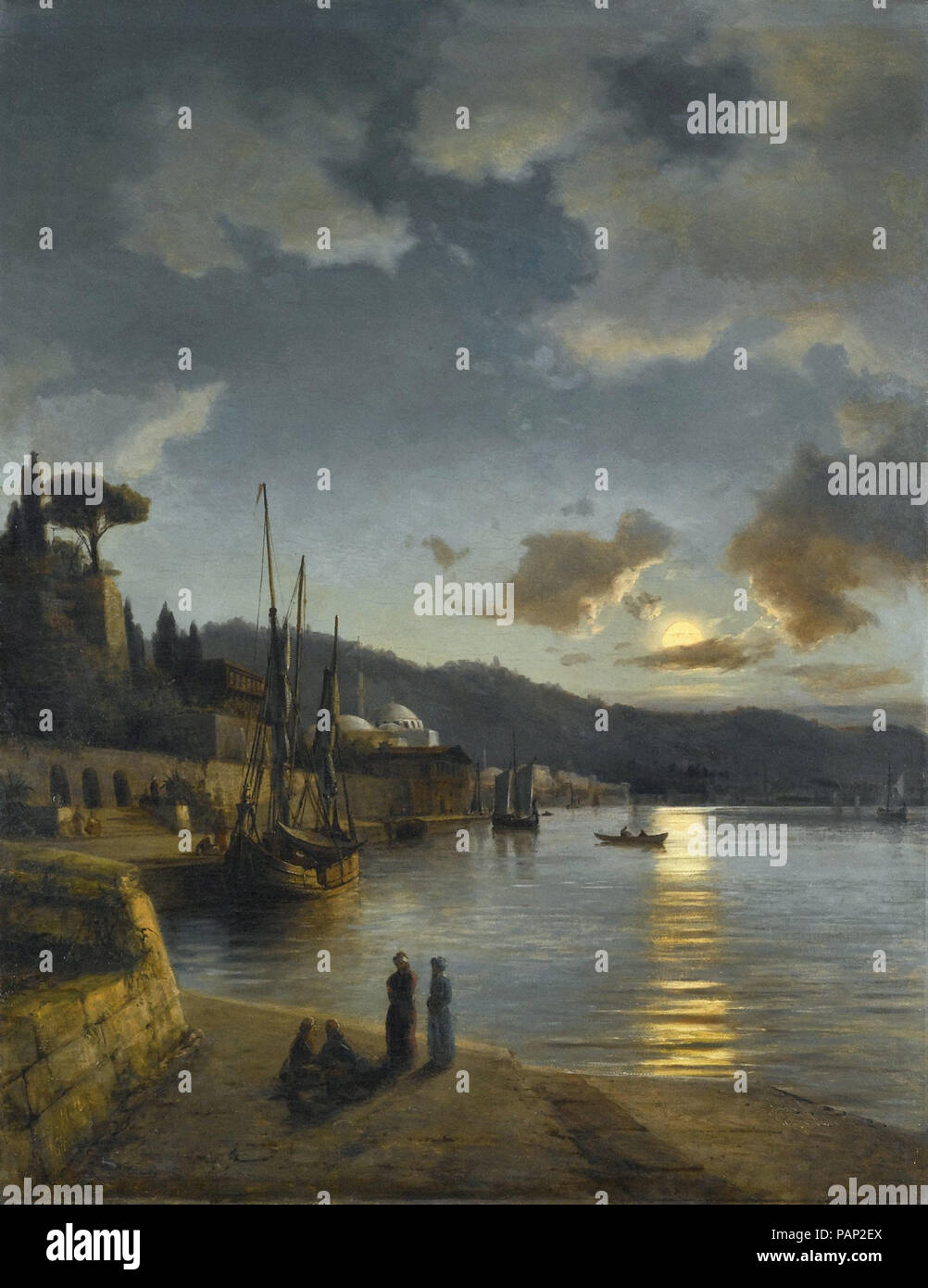 Melbye Daniel Hermann Anton - a Turkish Harbour by Moonlight Stock ...