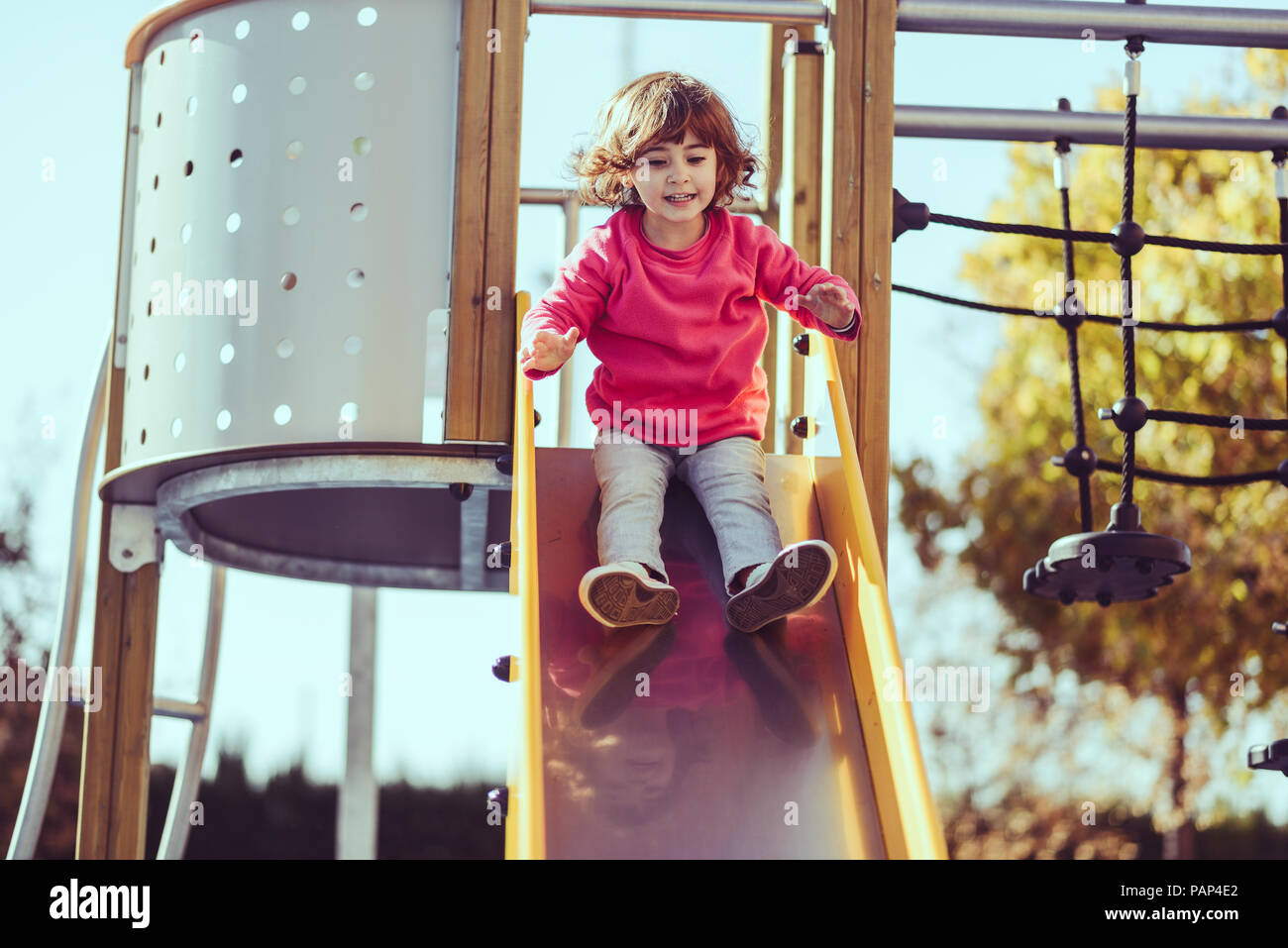 Portrait Little Girl Sitting Slide Playground High Resolution Stock ...