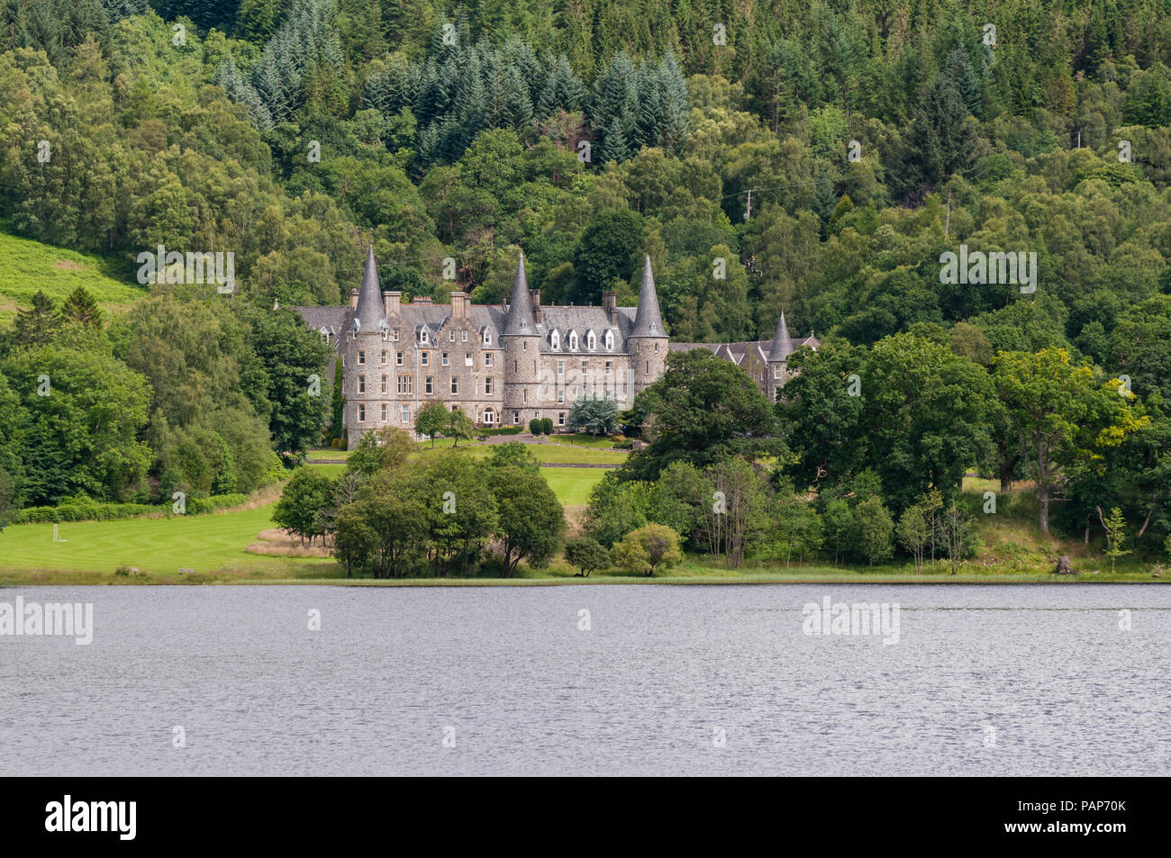 Tigh Mor viewed from across Loch Achray Stock Photo - Alamy