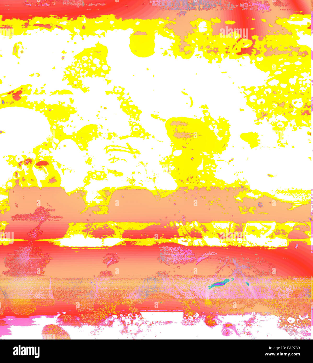 Red and yellow colorful spots of fancy shape on a white background ...