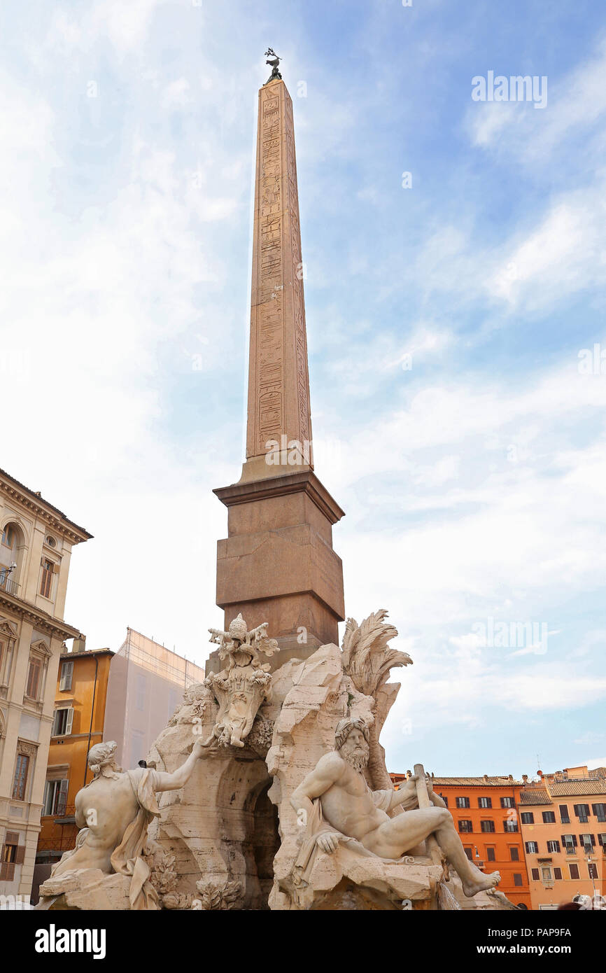 ROME, ITALY - APRIL 19, 2015: Fountain of the four Rivers with Egyptian ...