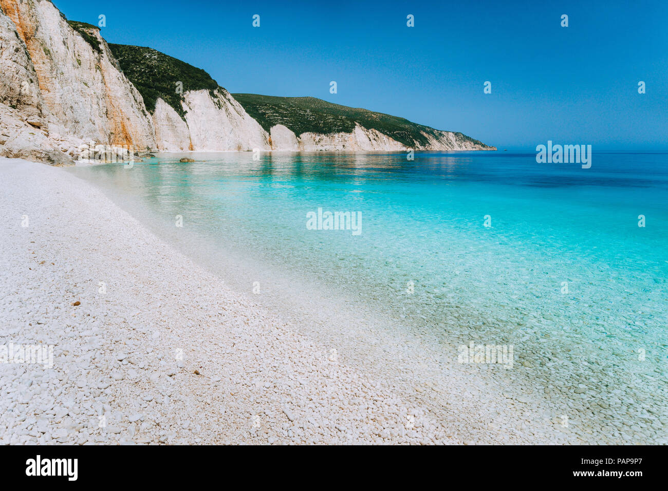 Fteri beach in Kefalonia Island, Greece. Most beautiful beach with pure ...