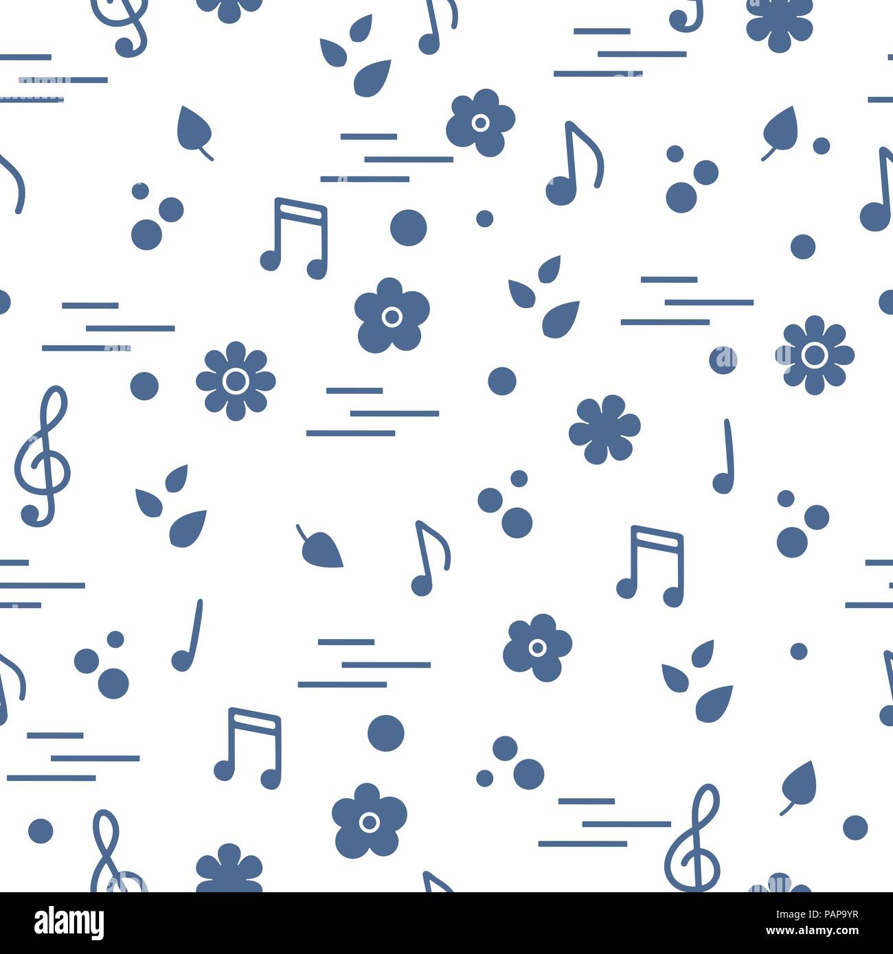 Seamless pattern of notes, flowers, leaves. Template for design, fabric ...